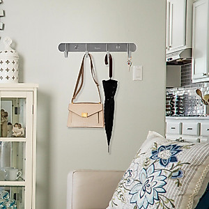 Sagmoc Coat Hook Rack Brushed Nickel 10.6-Inch Coat&Towel Hook Rail Wall Mounted with 4 Hooks, Durable Wall Hangers for Bedroom, Bathroom, Foyer, Hallway (SUS304 Stainless Steel)