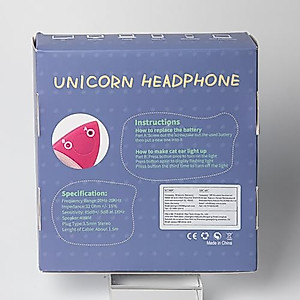 LOBKIN Unicorn Kids Headphones Cat Ear, Wired Toddler Headphones with LED Light Up, 85dB Volume Limited, Foldable 3.5mm Jack Girls Headphones for School/Travel/iPad/Tablet - Purple