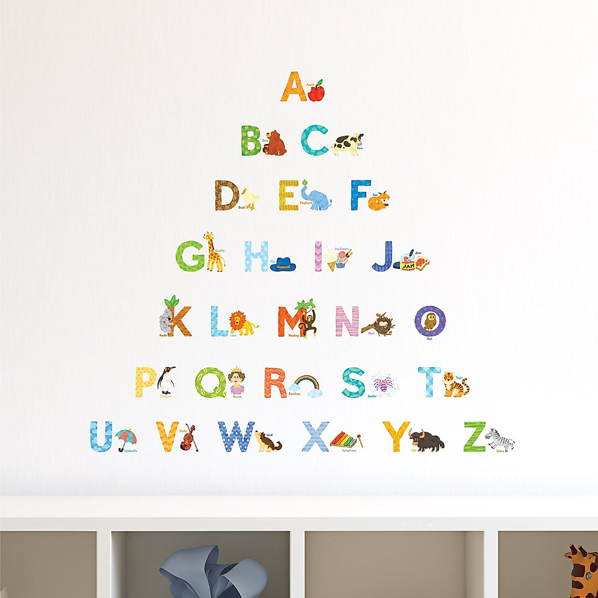 DECOWALL DS-8003 Watercolour Animal Alphabet Kids Wall Stickers Wall Decals Peel and Stick Removable Wall Stickers for Kids Nursery Bedroom Living Room (Small) d?cor