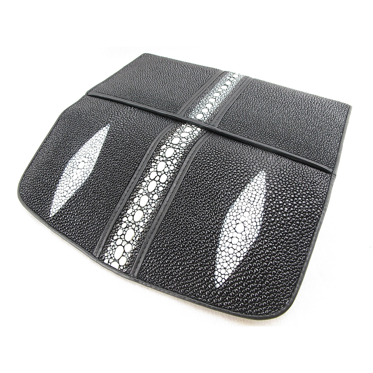 PELGIO Genuine Row Diamond Stingray Skin Leather Women's Trifold Clutch Wallet Black