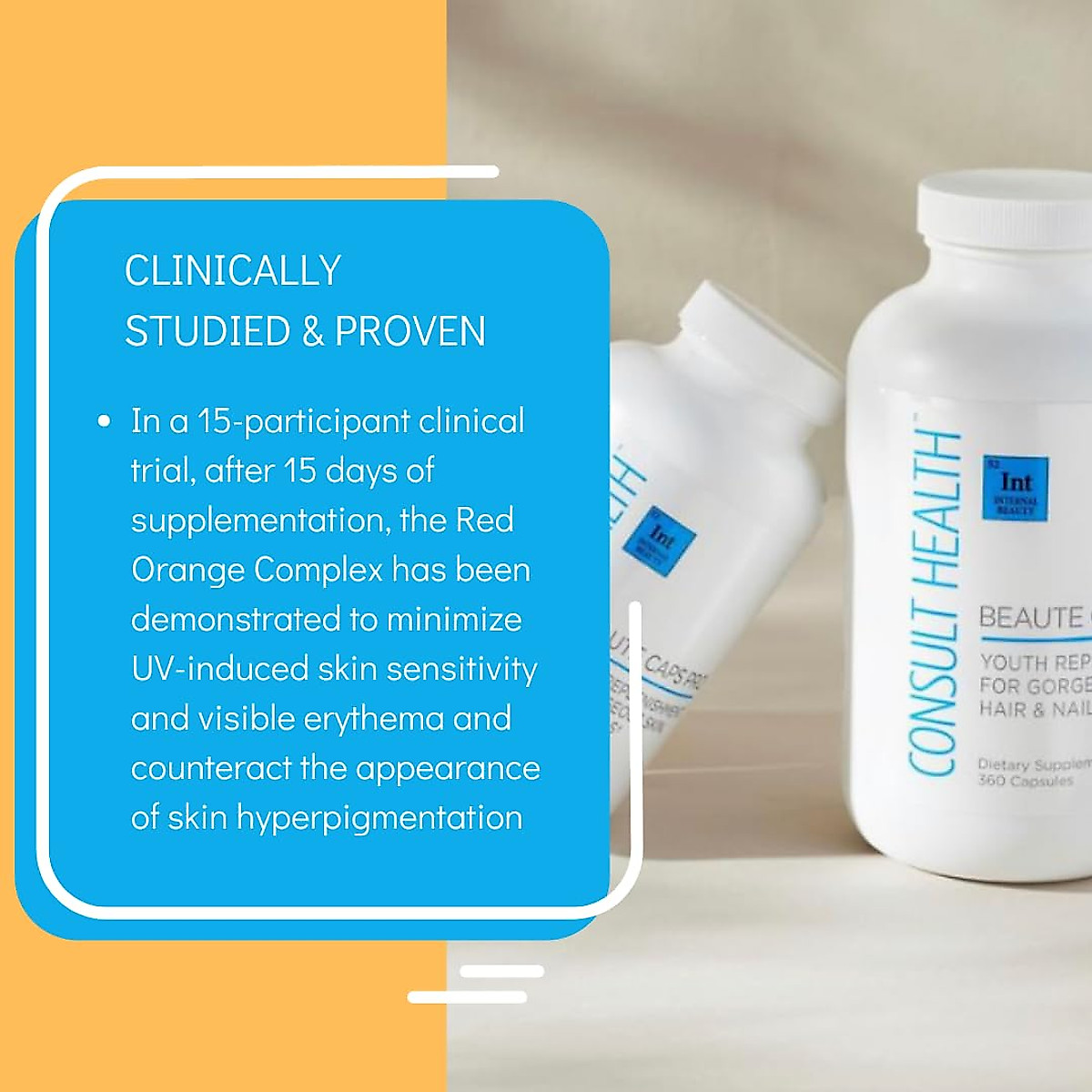 Consult Health Beaute Caps PRO - Supports Healthy Hair, Skin & Nails - Biotin 10,500 mcg - Red Orange Complex - Collagen - High Potency Support - Vitamin C & D - Minerals - 60 Day - 120 Capsules