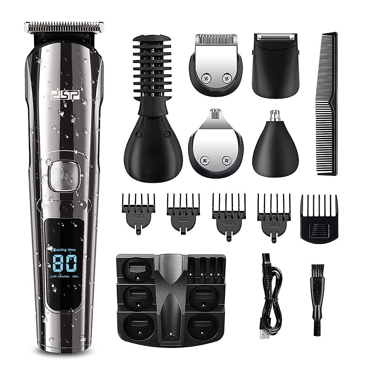 DSP® Facial Hair Trimmer for Men Electric Clippers and Grooming Sets for Pubic Hair Beard Nose Trimmer Kits USB Rechargeable IPX7 Waterproof