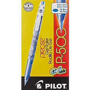 PILOT Precise P-500 Gel Ink Rolling Ball Stick Pens, Marbled Barrel, Extra Fine Point, Blue Ink, 12-Pack (38601)
