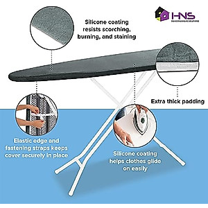 HOLDN’ STORAGE Ironing Board Cover and Pad - Iron Board Cover with Padding 15" x 54" - Iron Board Cover Large Fits All Standard Sizes - Heat Reflective Iron Pad for Table Top. Charchoal.