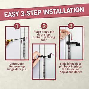 Jack N’ Drill Hinge Pin Door Stop (7 Pack) - Convenient Door Stopper for Door Hinges | Durable, Heavy Duty Metal Construction for Preventing Damaged Walls and Extra Door Security