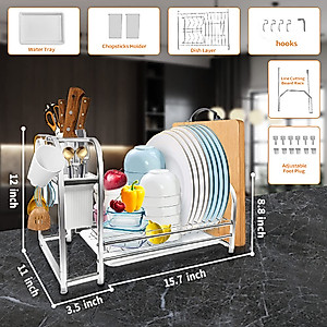 SPAKITCHCE Large Dish Rack Dry Drainer - Stainless Steel Dish Dryer Racks Metal Dish Drying Rack with Draining Drainboard Cutting Board for Kitchen Counter Saving Space