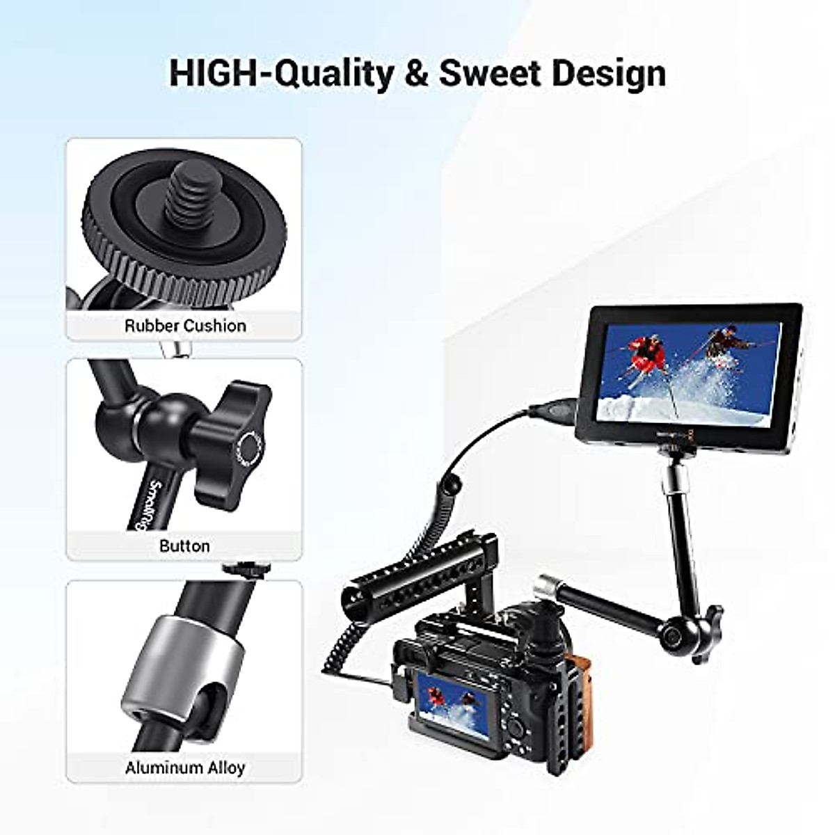 SMALLRIG Articulating Rosette Arm Max 11'' Long with Cold Shoe Mount & Standard 1/4"-20 Threaded Screw Adapter - 1498