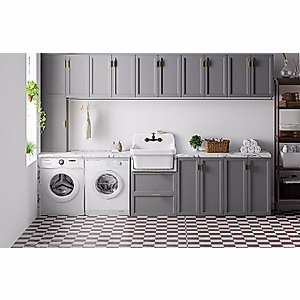 ELLAI 24 Inch White Ceramic Farm Style Wall Mount Utility Sink High Back Wall Mounted Laundry Tub 10 Gallon Farmhouse Sink Slop Sink for Laundry Room, Garage, Kitchen, Bathroom 24" x 19" x 16.5"