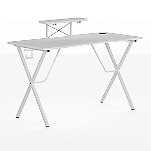 Flash Furniture Gaming Desk - White Computer Desk - 51.5" Gamers Table with Cup Holder, Headphone Hook, and Monitor/Smartphone Stand