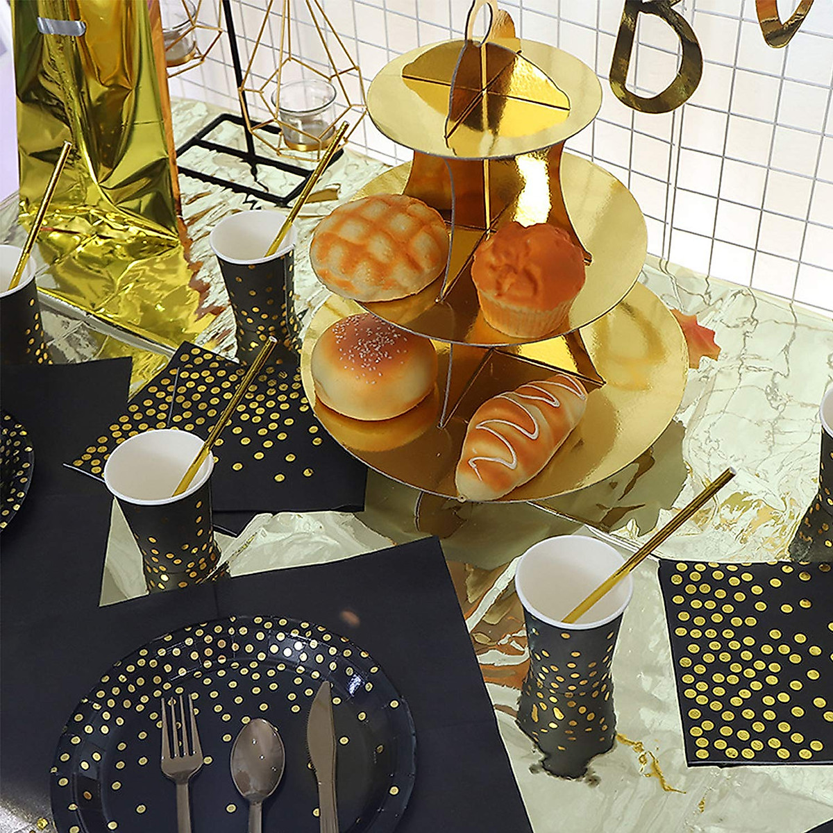 Lainrrew 3-Tier Gold Cupcake Stand, Reusable and Portable, Easy to Assemble