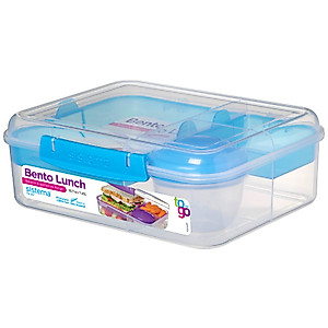 Sistema Bento Box Adult Lunch Box with 2 Compartments, Sandwhich,Salad Dressing Container,Dishwasher Safe,Color May Vary