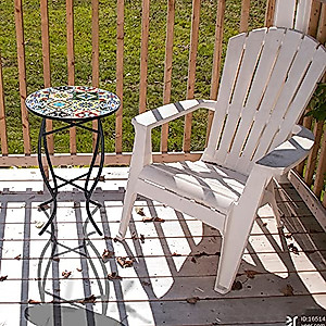 VCUTEKA Outdoor Mosaic Side Table - Small Patio Table Coffee Table Outside Accent Table Round End Plant Table for Bistro Balcony Porch Outdoor Benches 14''