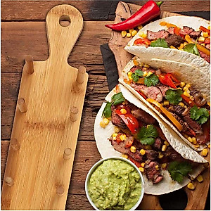 Taco Holder Stand, Wooden Taco Plates Tray Rack Holds 8 Soft or Hard Shell, Taco Bar Serving Set for a Party, Tortillas, Burritos, Home, Parties
