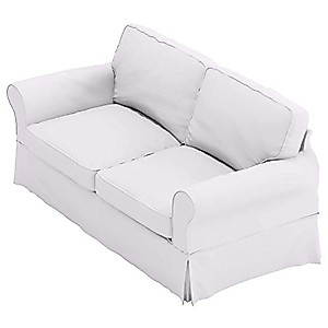 The Cotton Sofa Cover (Width: 81”~ 85”, Not 92” !) Fits Pottery Barn PB Comfort Roll ARM Sofa (Not Grand Sofa). A Durable Slipcover Replacement (White (Box Edge))
