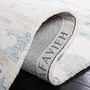 SAFAVIEH Abstract Collection Area Rug - 8' x 10', Ivory & Blue, Handmade Abstract Wool, Ideal for High Traffic Areas in Living Room, Bedroom (ABT465A)