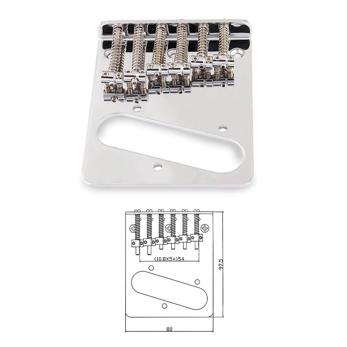 Metallor Guitar Bridge Vintage Style Top Loader Bridge 6 Saddles Compatible with Tele Telecaster Style Electric Guitar Parts Replacement Chrome.