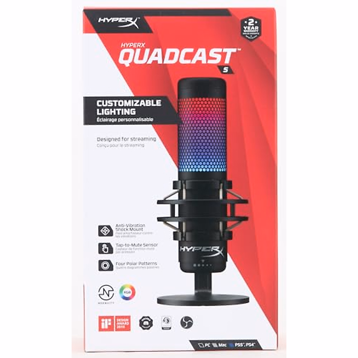 HyperX QuadCast S RGB USB Condenser Microphone with Shock Mount for Gaming, Streaming, Podcasts