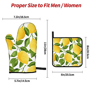 Bright Yellow Lemons Oven Mitts and Pot Holders Sets of 2,Resistant Hot Pads with Polyester Non-Slip BBQ Gloves for Kitchen,Cooking,Baking,Grilling