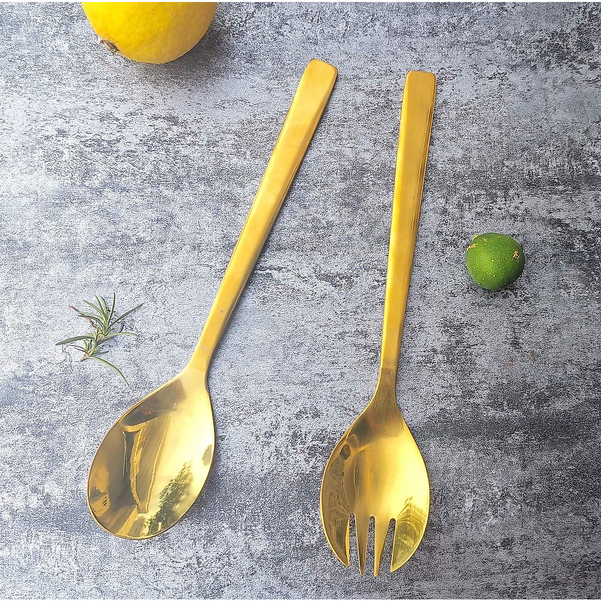 Stainless Steel Salad Server Set 9.7 inch Length Salad Spoon and Fork, Set of 2 Kitchen Utensils (Gold)