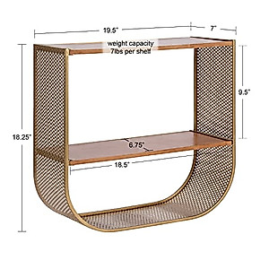 Kate and Laurel Urso Arch Floating Side Table, 20 x 19, Gold, Modern Geometric Wood and Metal Shelf