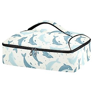 NFMILI Casserole Carrier for Hot and Cold Cute Anime Dolphin Print, Insulated Food Delivery Bag Reusable Warmer Carrier Bag with Inner Pocket Aesthetic Print 15.75×11.81×3.94 inch