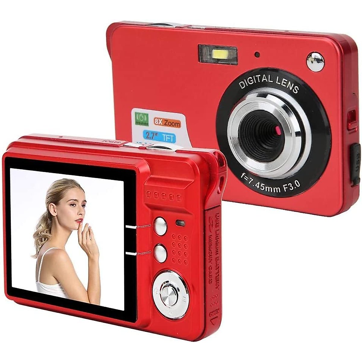 Digital Cameras for Photography Portable Camera, 8X Zoom Digital Camera, with 2.7 Inch TFT LCD Screen and Built-in Microphone, 1280x720 High Definition Video Camera, Auto Focus, Support SD (Color : A
