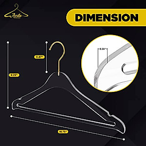 Acrylic Clear Suit Hangers, high-end Quality Clothes Hangers with Non Slip Pants bar Gold Swivel Hook for Luxurious Closets (Gold Suit 5 Pack)