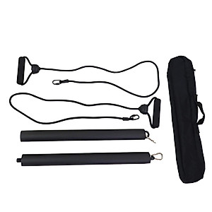 WDD Pilates Stick Bar Kit with Resistance Band Portable Yoga Rod with Foot Loop Sports Exercise Fitness Equipment Chest Expand Arm Puller for Home Gym Bodybuilding Workout (Black)