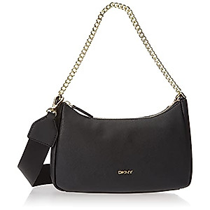 DKNY Women's Casual Caelynn Pouchette Handbags Crossbody, Black/Gold, Medium US