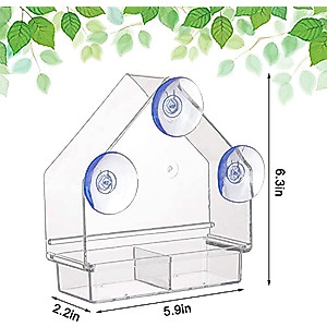 Window Bird Feeder for Outside with 3 Strong Suction Cups,Acrylic Transparent Bird Feeder Sliding Tray and Drain Holes,Easy to Clean and Fill,Clear Acrylic for Bird Viewing by Meiyiu
