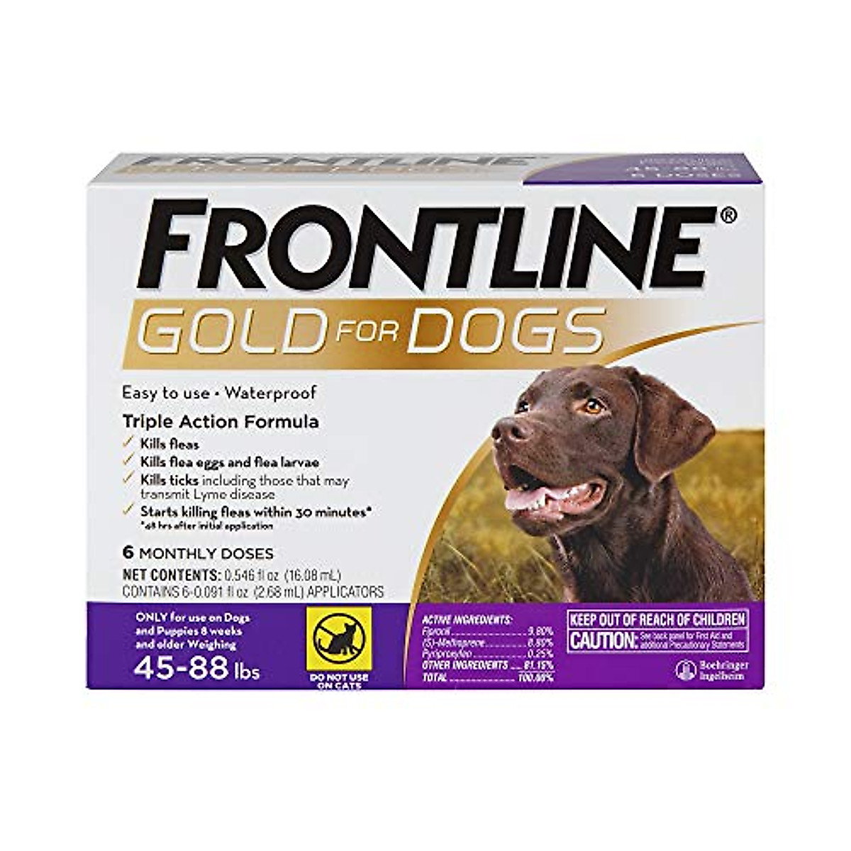 Frontline Gold Flea & Tick Treatment for Large Dogs Up to 45 to 88 lbs, Pack of 6