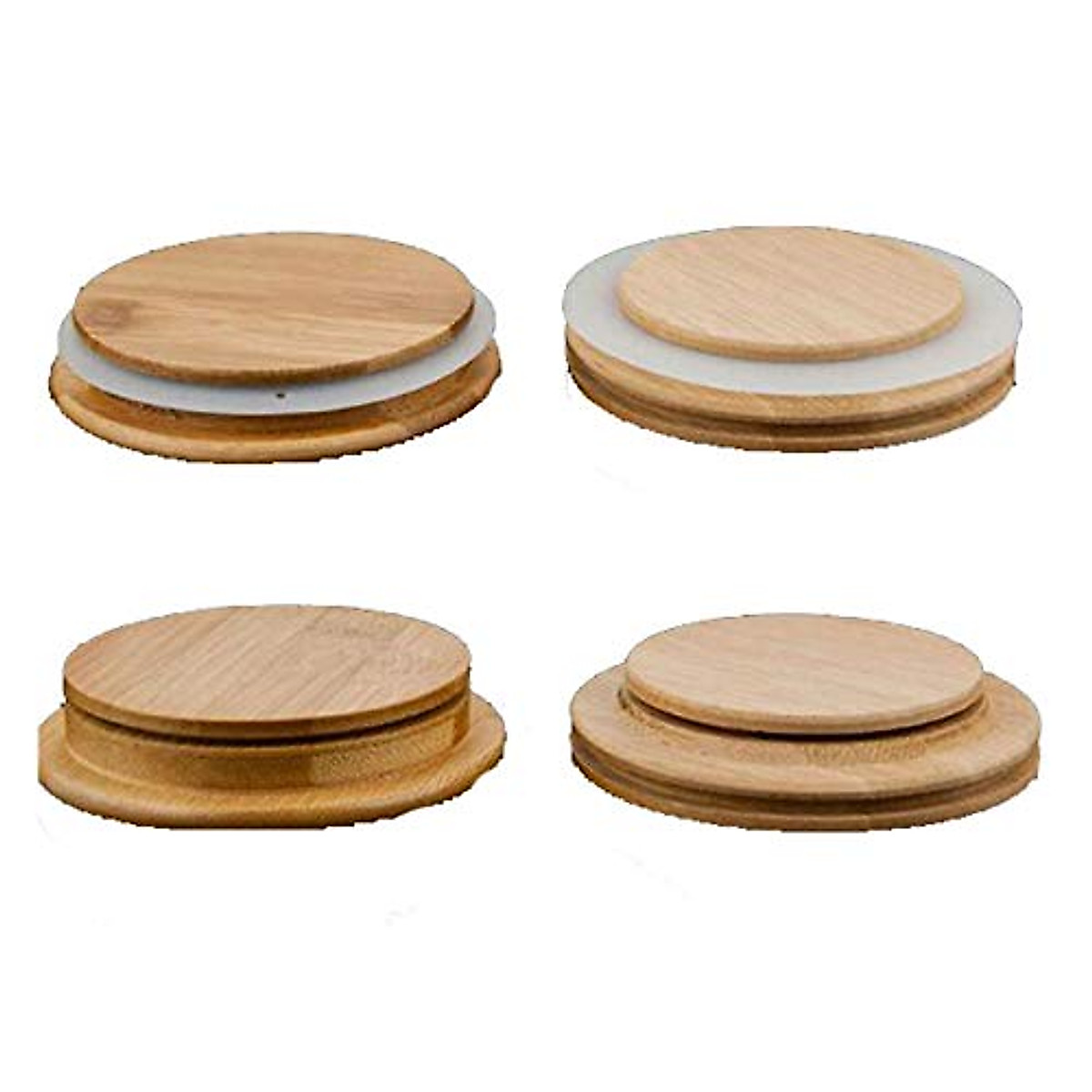 Natural Decorative Bamboo Lids,Dustproof Creative Cover Wooden Silicone Mug Cup Cover For Mug Jar,4pcs (10cm/3.94'')
