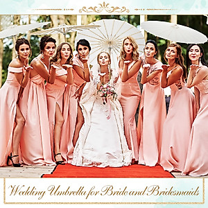 Huhumy 12 Set 33 Inch White Paper Umbrellas Paper Thank You Card Wedding Favor Decorative Chinese Japanese Silk Parasol Umbrella DIY Oiled Paper Painting Umbrellas for Wedding Bridal Decor