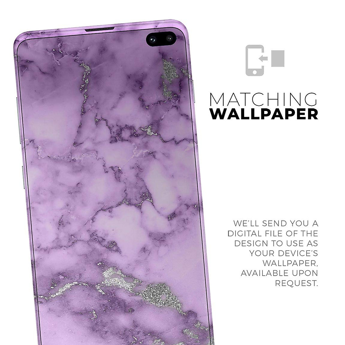 DesignSkinz Purple Marble & Digital Silver Foil V1 Protective Vinyl Decal Wrap Skin Cover Compatible with The Samsung Galaxy S20 (Screen Trim & Back Glass Skin)