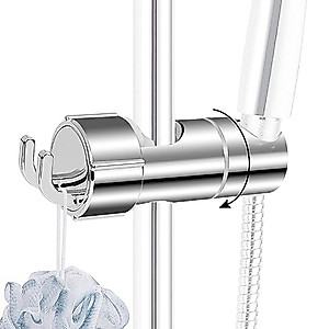 OSDUE Shower Head Holder, 16-27mm Slider Bar Adjustable Shower Head Holder for Slide Bar Slider Clamp Bathroom Replacement, 360 Degree Rotating Sprayer Holder with 2 Hooks, Chrome Finish - Silver