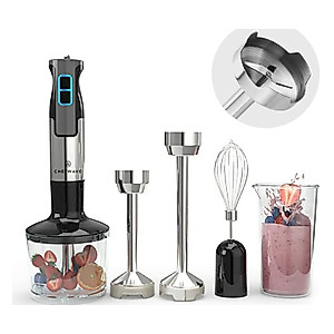 ChefWave Intermix Immersion Blender Handheld, 500W 5-in-1 Multi-Purpose Hand Blender, 9-Speed Stick Blender, 20oz Beaker, 20oz Chopper, Egg Whisk, 6.3in & 8.5in Immersion Wands, Black