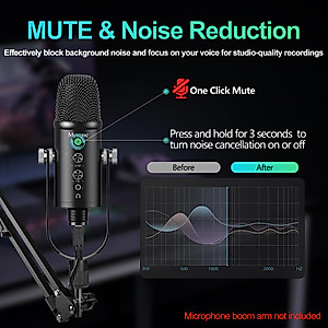 Mercase USB Condenser Microphone for Podcasting, Streaming, Recording on Phone, PC, Mac, PS4/PS5,Plug & Play, Quick Mute, with Adjustable Boom Arm Stand