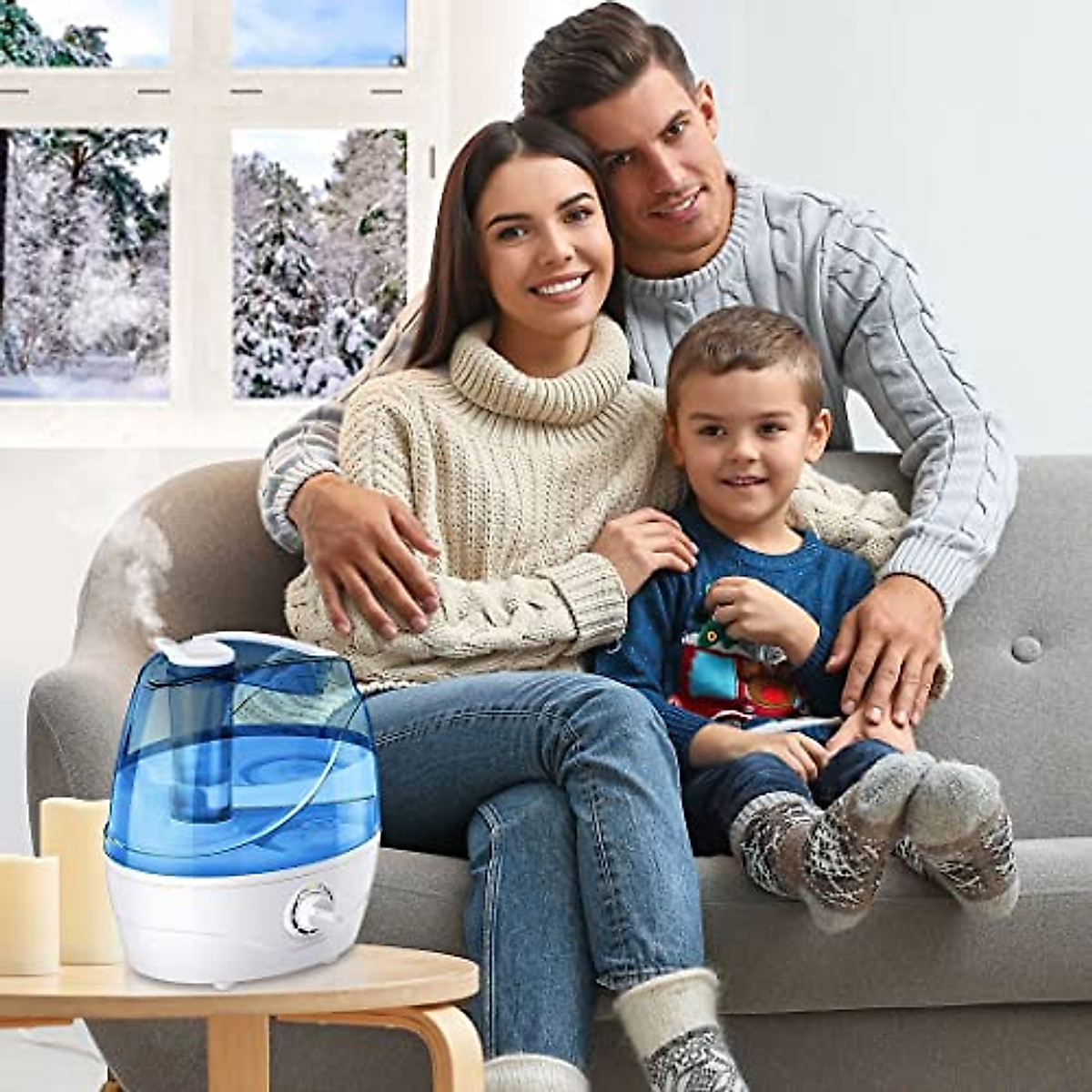 HemingWeigh Ultrasonic Humidifier with 28 Decibels, Safety Protection, Adjustable Mist, Easy to Clean Material, Tank with 2.2 Liter Capacity