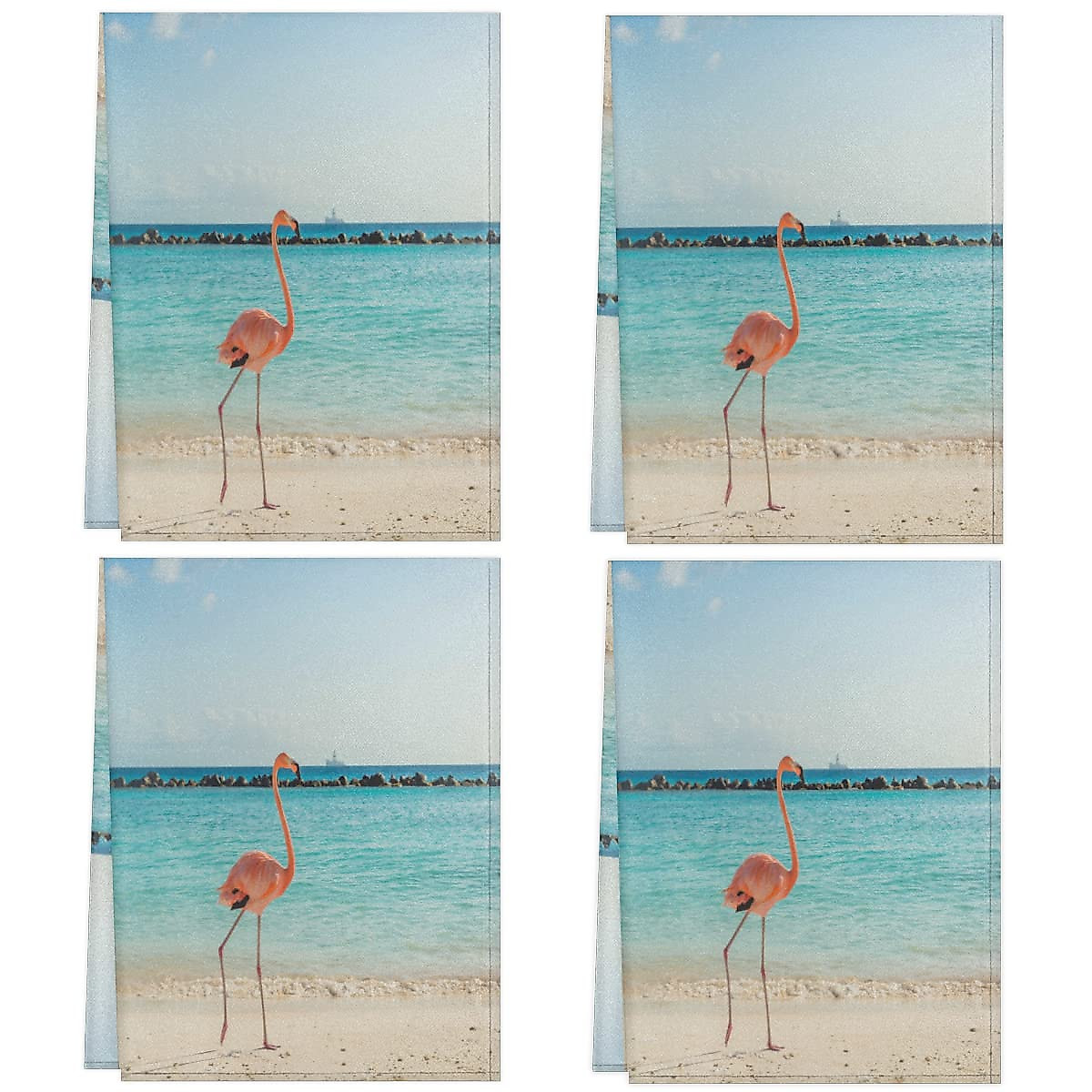 Flamingo Beach Kitchen Towels and Dishcloths Set of 4-17.7" x 28.3" Absorbent Dish Towels with Hanging Loop Hand Towel for Farmhouse Bar Towels & Tea Towels