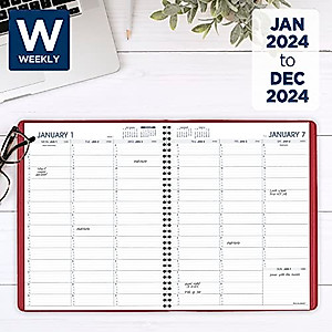AT-A-GLANCE 2024 Weekly Planner, Quarter-Hourly Appointment Book, 8-1/4" x 11", Large, Red (709401324)