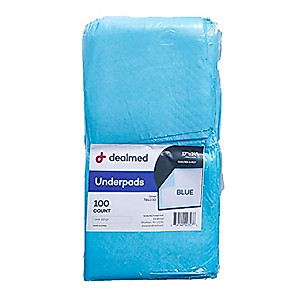 Dealmed Standard Non-Sterile Medical Underpads, 100 Count Disposable 2-Ply Tissue Fill, 24" x 17", Blue, 100 Count, Perfect for Pet Pads, Furniture Protection and More, 100 Count (1 Pack)