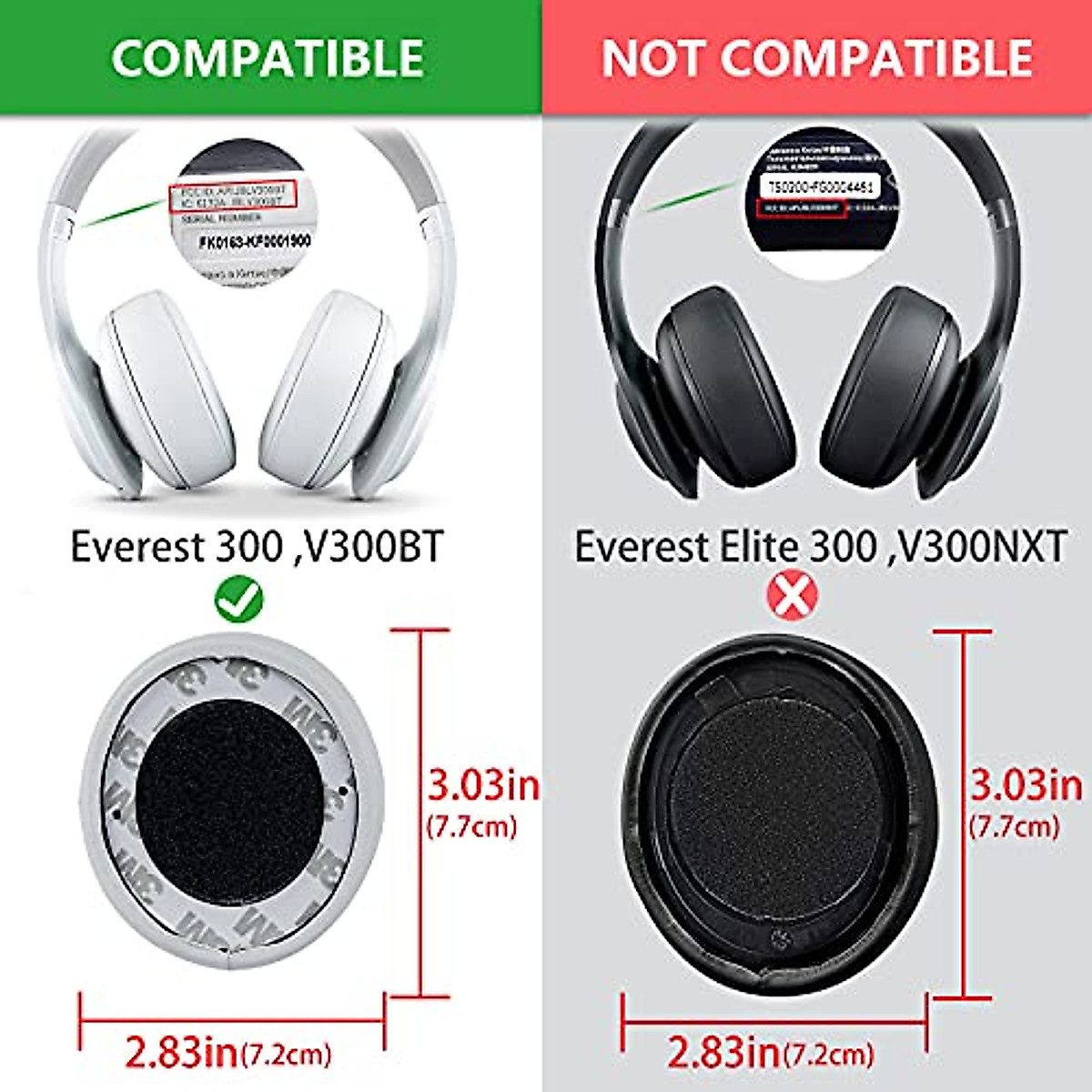 Geekria QuickFit Protein Leather Replacement Ear Pads for JBL Everest 300, V300BT Headphones Ear Cushions, Headset Earpads, Ear Cups Repair Parts (White)