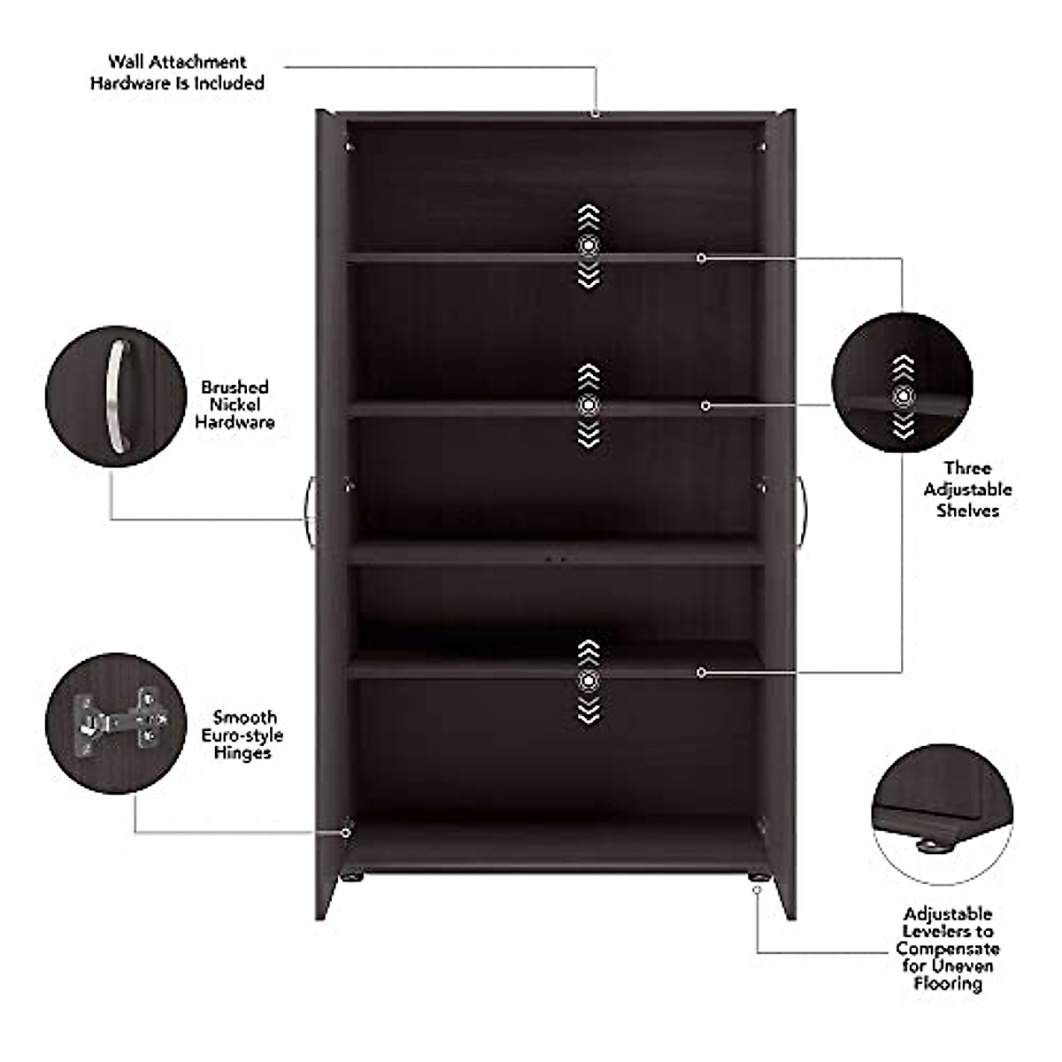Bush Business Furniture Universal Tall Storage Cabinet with Doors and Shelves, Storm Gray