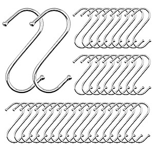 yeavs 40 Pack S Hooks, Round Heavy Duty Stainless Steel Hanging S Shaped Hooks for Home Kitchen Office Bathroom Closet, Silver (40, Medium)