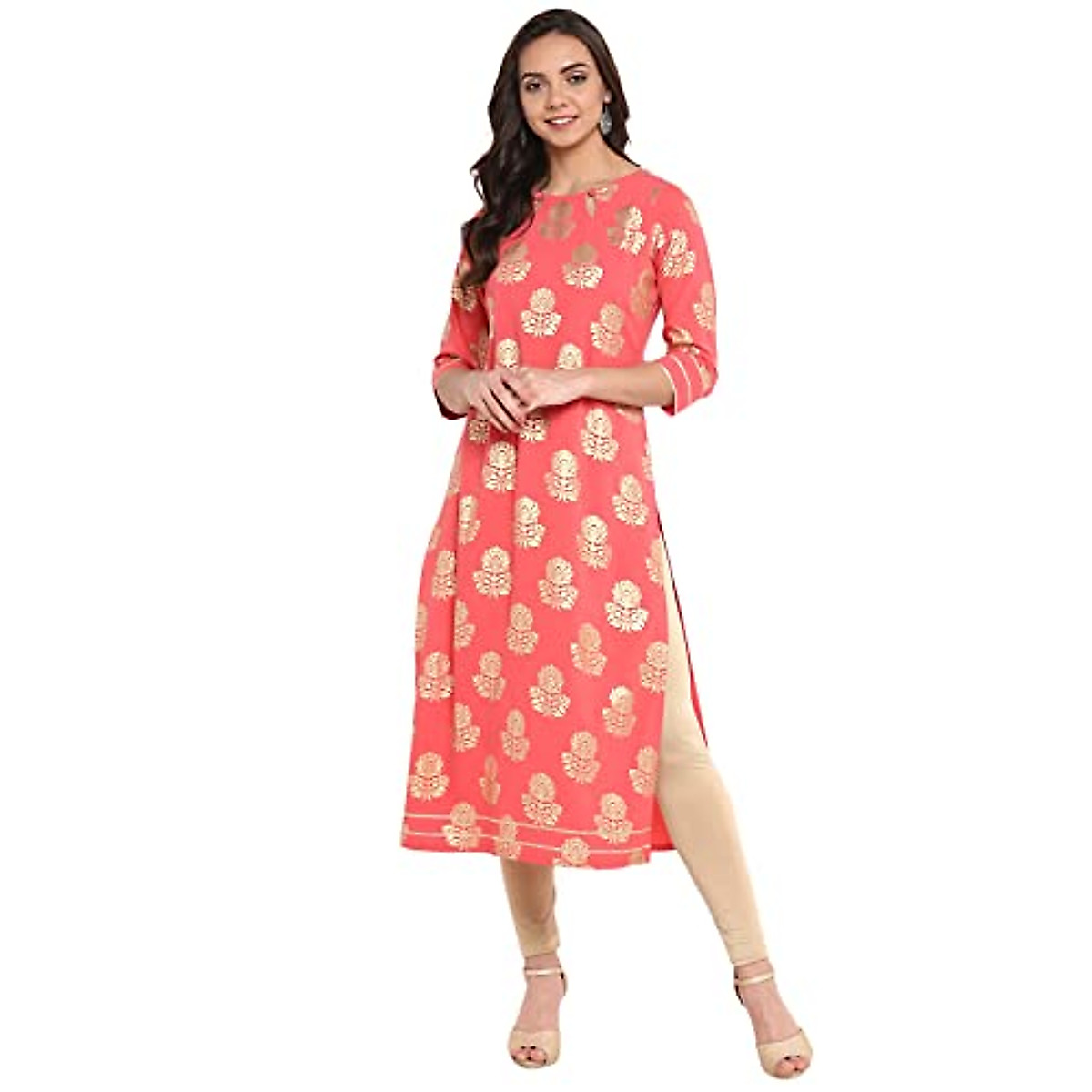 Janasya Indian Women's Tunic Tops Crepe Kurti for Women(JNE3261-KR-L)