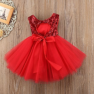 Toddler Baby Girl Valentine's Day Outfit Heart Sequins Backless Tutu Dress Little Valentine Princess Dress (Red, 2-3Y)