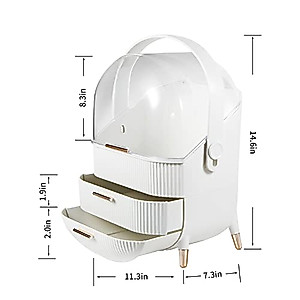 Zglori Makeup Organizer - Cosmetics & Skincare Storage Box with Lid & Drawers, Water & Dust Free, Vanity Organizer for Dresser, Countertop, Bathroom (WHITE)