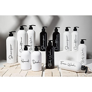 Alora Reusable Shampoo and Conditioner Bottles - Set of 3 - Matte Black - Permanent Stylish Labels - 16oz Pump Bottle Dispenser for Shampoo, Conditioner, Body Wash - Plastic Refillable Containers…