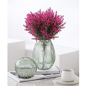 RECUTMS 8 Bundles Artificial Flowers Fake Outdoor Plants Faux UV Resistant Lavender Flower Plastic Shrubs Indoor Outside Hanging Decorations (Fuchsia)