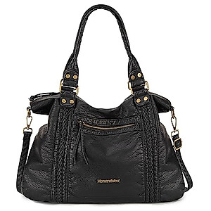 Montana West Washed Leather Crossbody Bags for women Trendy Hobo Bags Soft Purses for Women Work Tote Bags MWC-217BK
